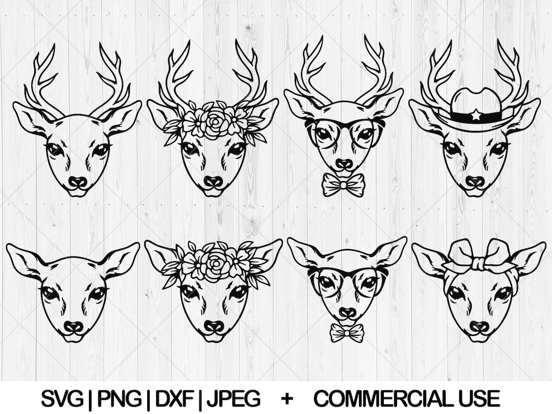 Hirsch Gesicht svg Bundle, Floral Reh svg, dxf, png, jpg, Tier gesicht ...