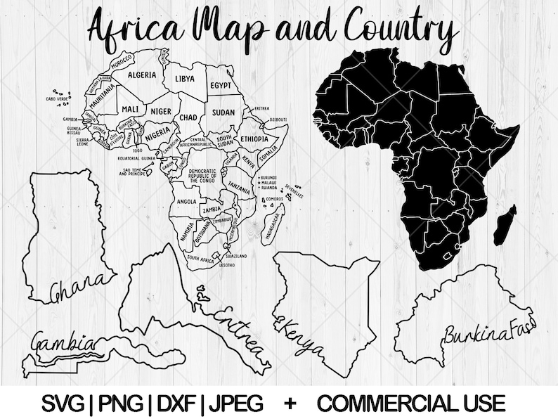 Afrika Karte svg, Afrika Land svg, dxf, png, jpg, pdf, Verkauf Karte svg, druckbare Karte, Reise ...