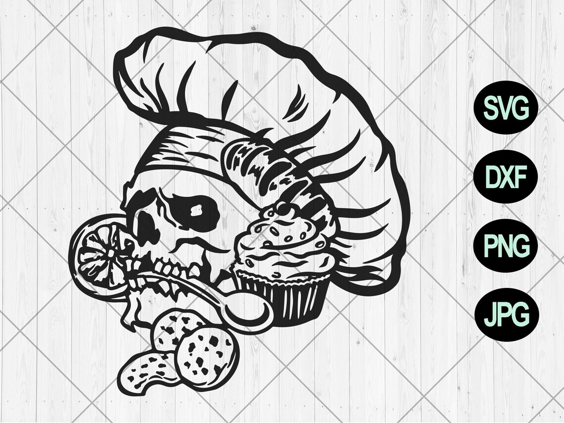 Pastry Chef Skull Svg Skull Chef Svg Dxf Png Jpg Master - Etsy