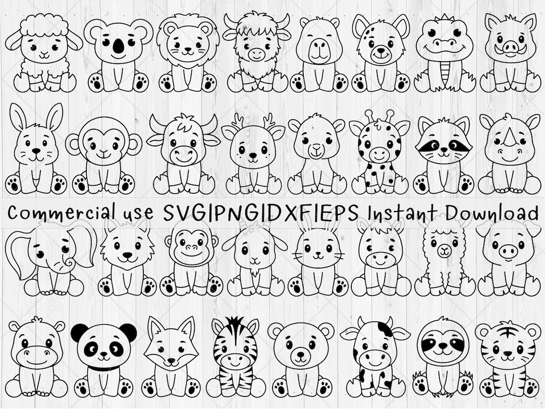32 Baby Animals Sitting Svg Bundle, Cute Zoo Animals Svg, Png, Dxf, Eps ...