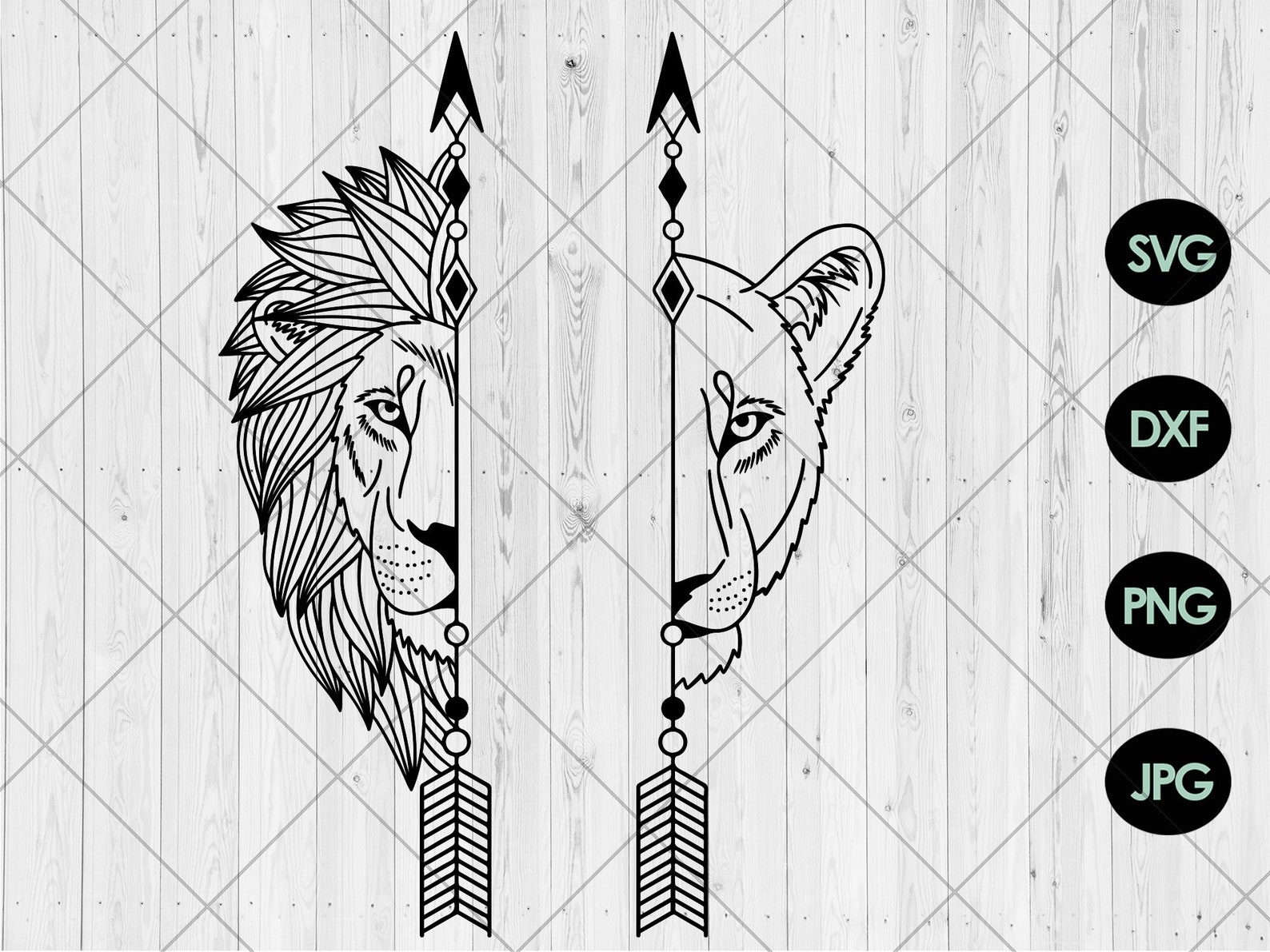 Arrow Lion Couple Svg Half Lion Face Svg Png Dxf Jpg Male - Etsy UK