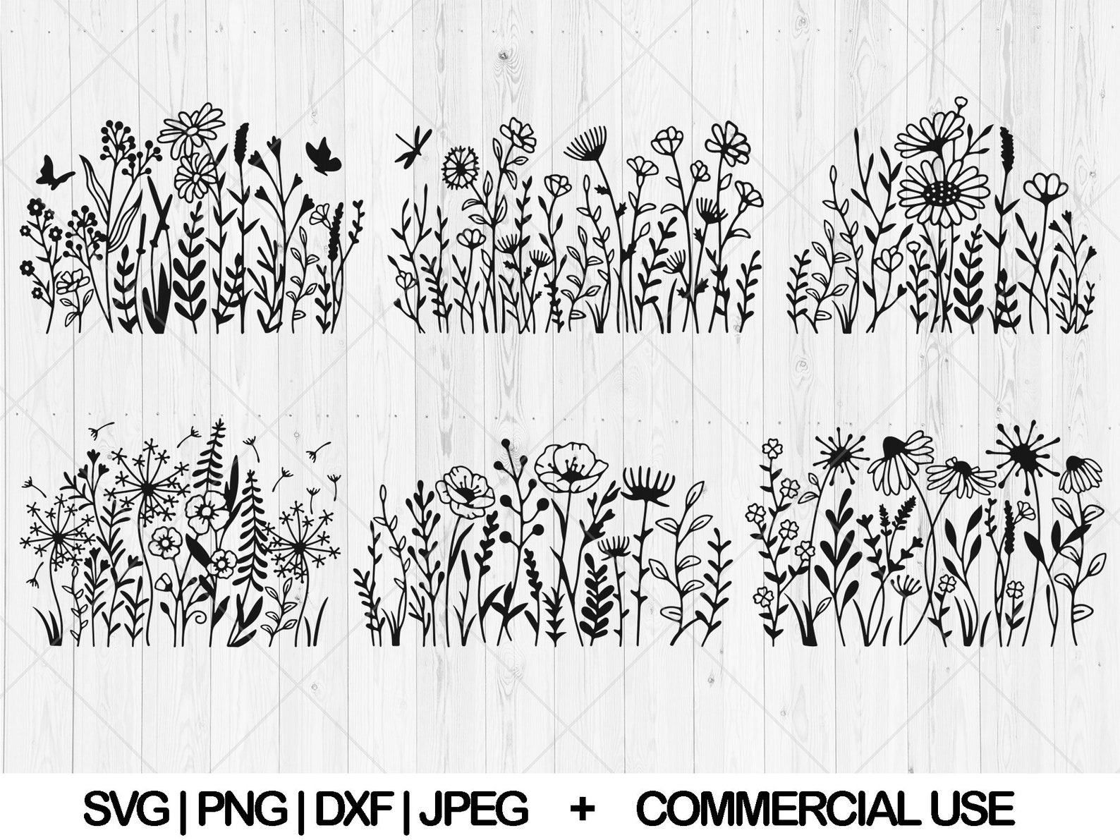 Wildflower Svg Bundle, Flower Meadow Svg, Dxf, Png, Jpg, Wildflowers ...