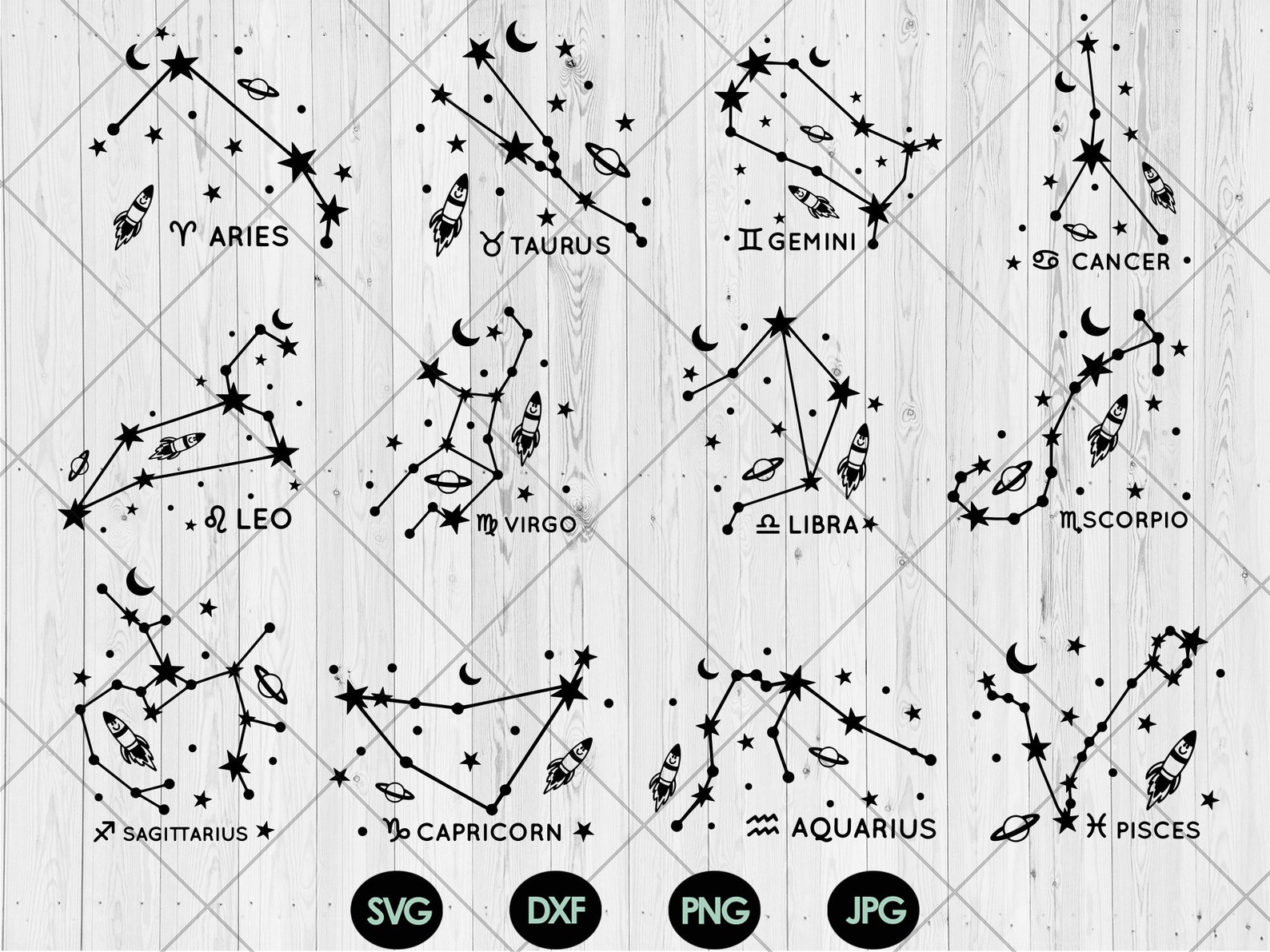 Zodiac Star Sign Svg Bundle Zodiac Names Svg Png Dxf Jpg - Etsy