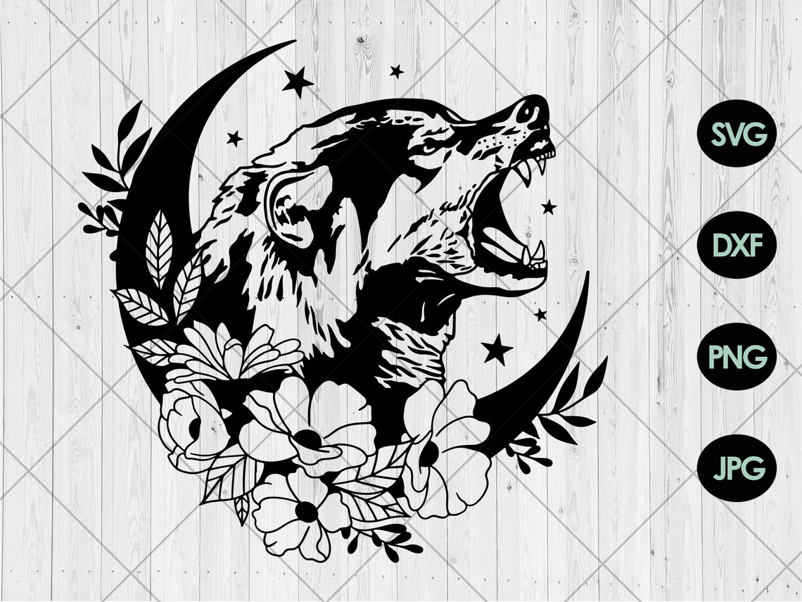 Wolf Moon Svg Howling Wolf Svg Dxf Png Jpg Floral Moon - Etsy