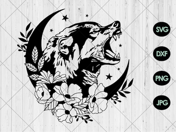 Wolf Moon Svg Howling Wolf Svg Dxf Png Jpg Floral Moon - Etsy Denmark