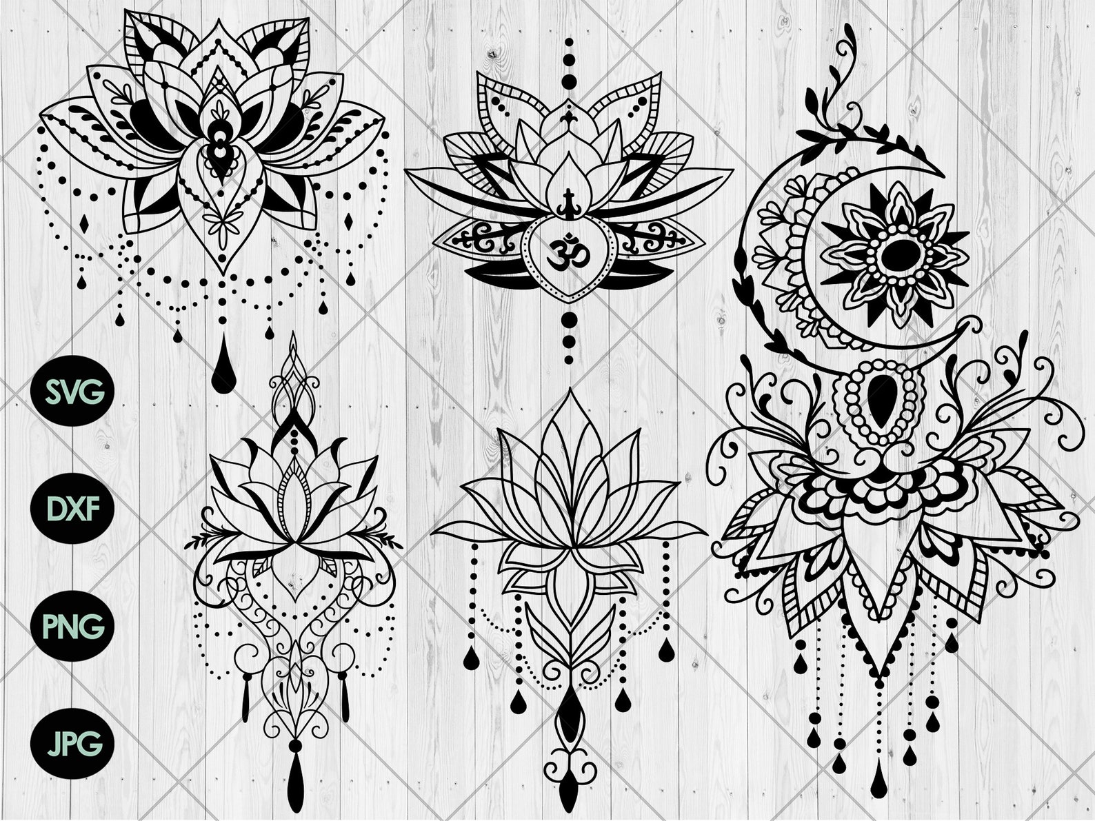 Lotus Svg Bundle, Lotus Mandala Svg, Dxf, Png, Jpg, Lotus Flower Svg ...