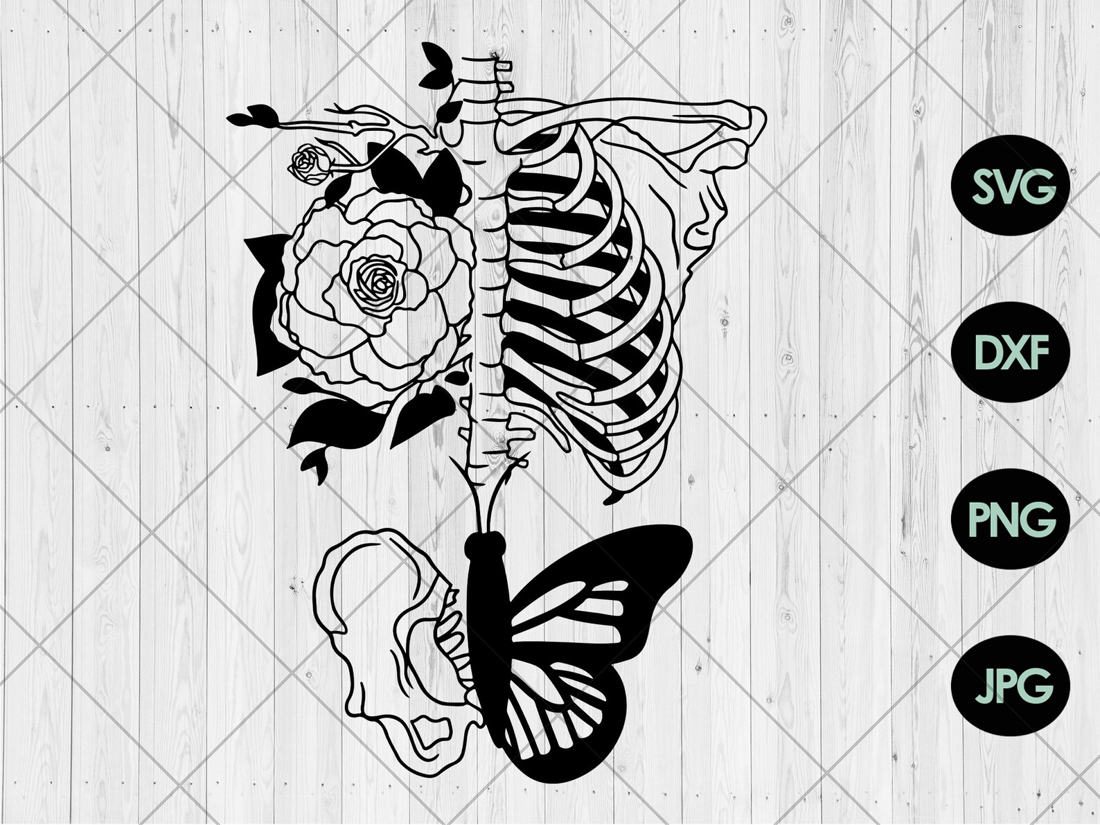 Floral Skeleton Butterfly Svg Skeleton With Flowers Svg | Etsy