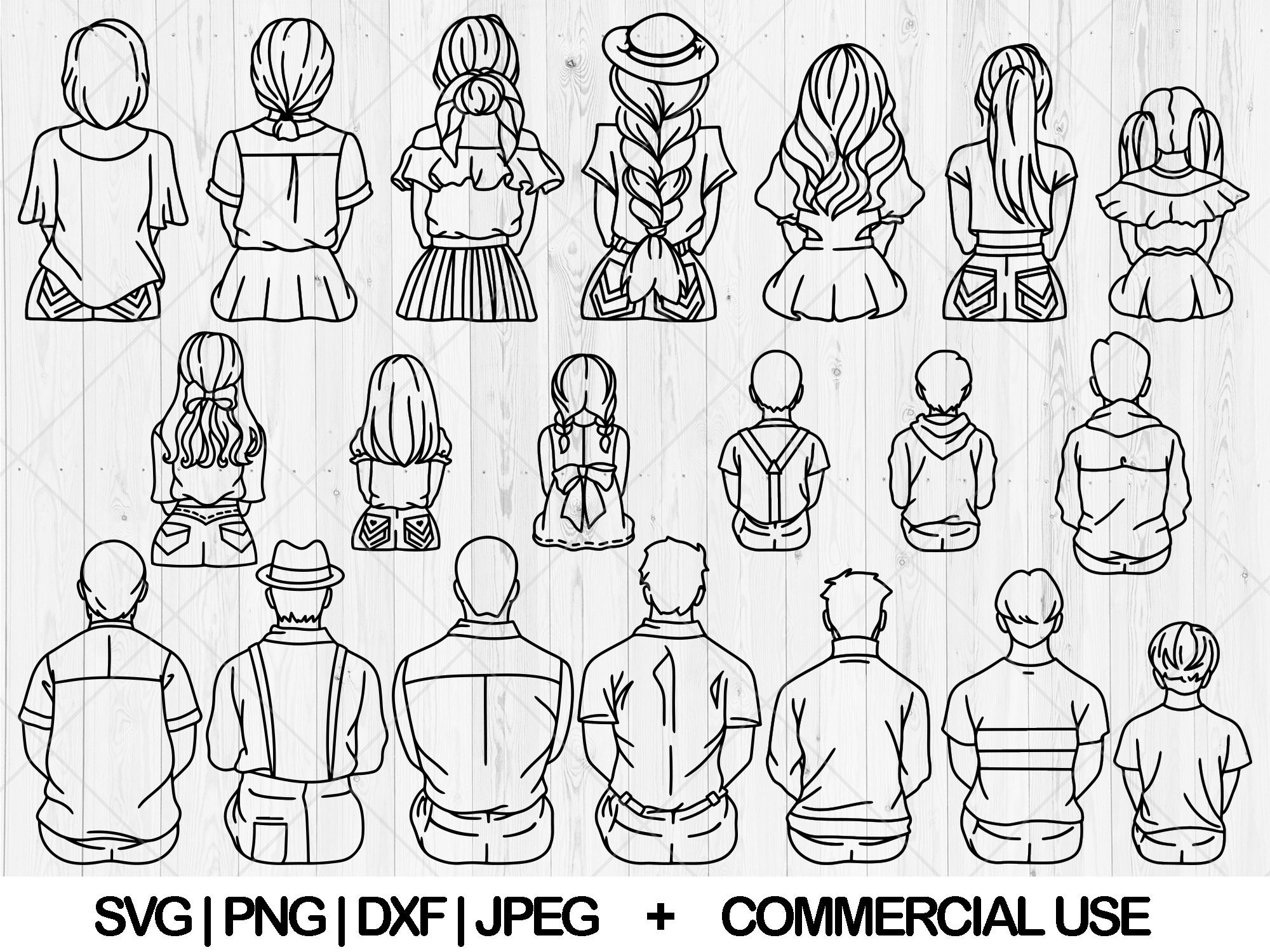 Famille assise svg bundle, Parents et enfants svg, dxf, png, jpg ...