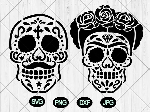 Sugar Skull Couple Svg Day Of The Dead Svg Dxf Png Etsy