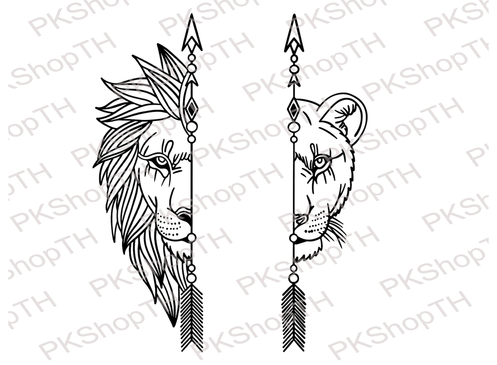 Pareja de leones flecha svg / Mitad león cara svg png pdf | Etsy