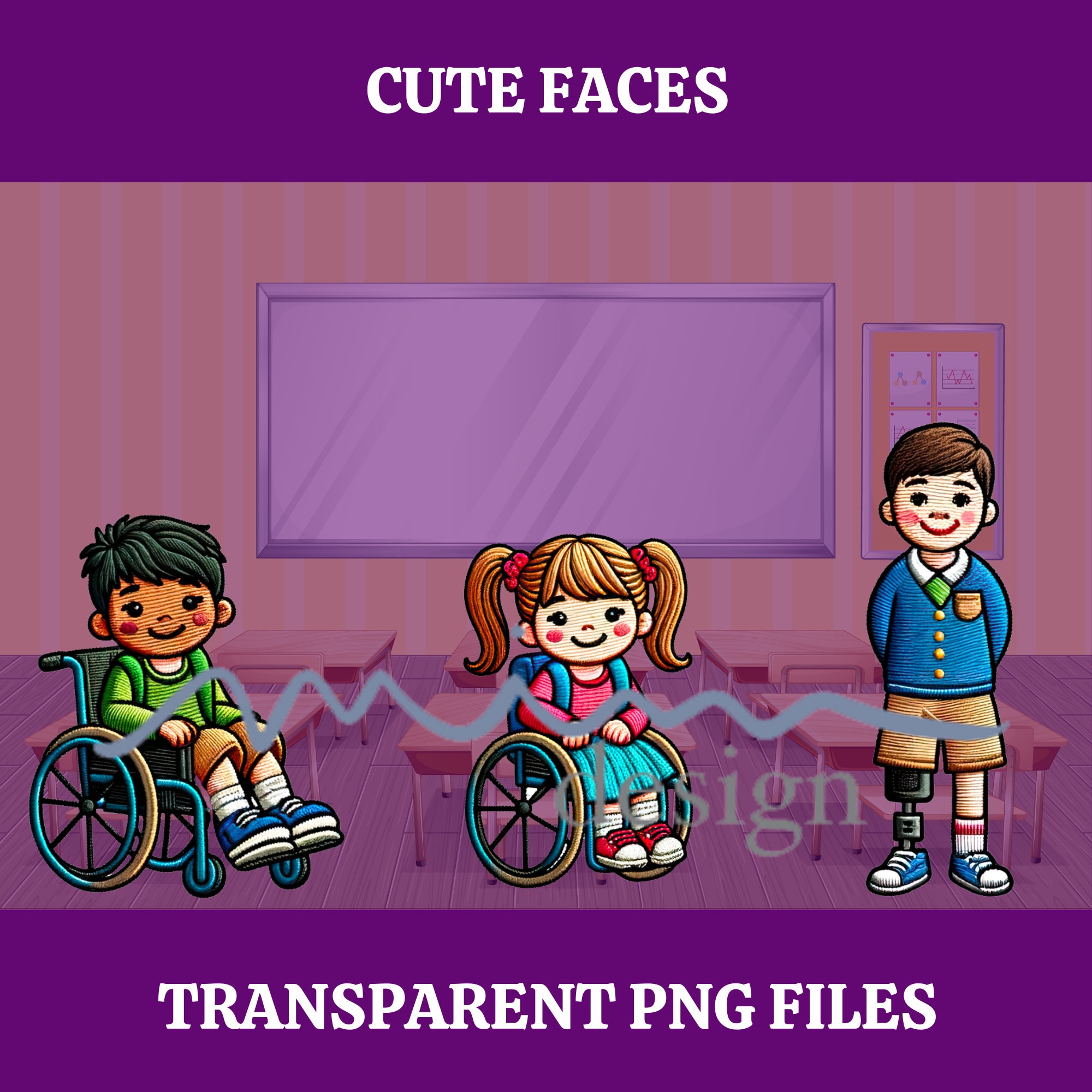 18 Embroidery-style Clip Art of Differently-abled School Children ...