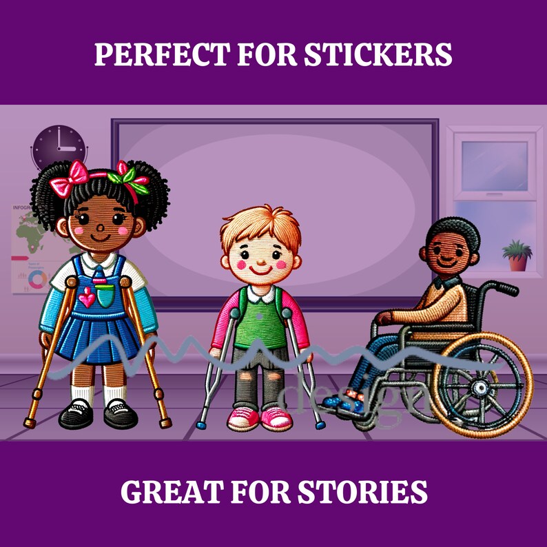 18 Embroidery-style Clip Art of Differently-abled School - Etsy