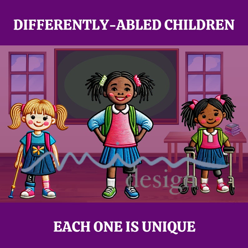 18 Embroidery-style Clip Art of Differently-abled School Children ...