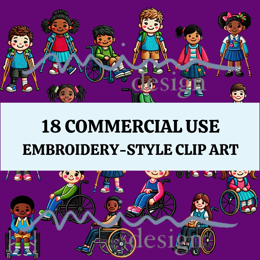 18 Embroidery-style Clip Art of Differently-abled School Children ...