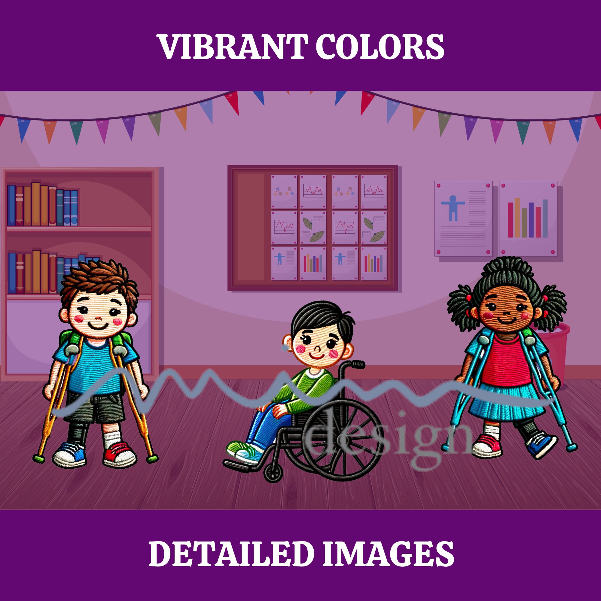 18 Embroidery-style Clip Art of Differently-abled School Children ...
