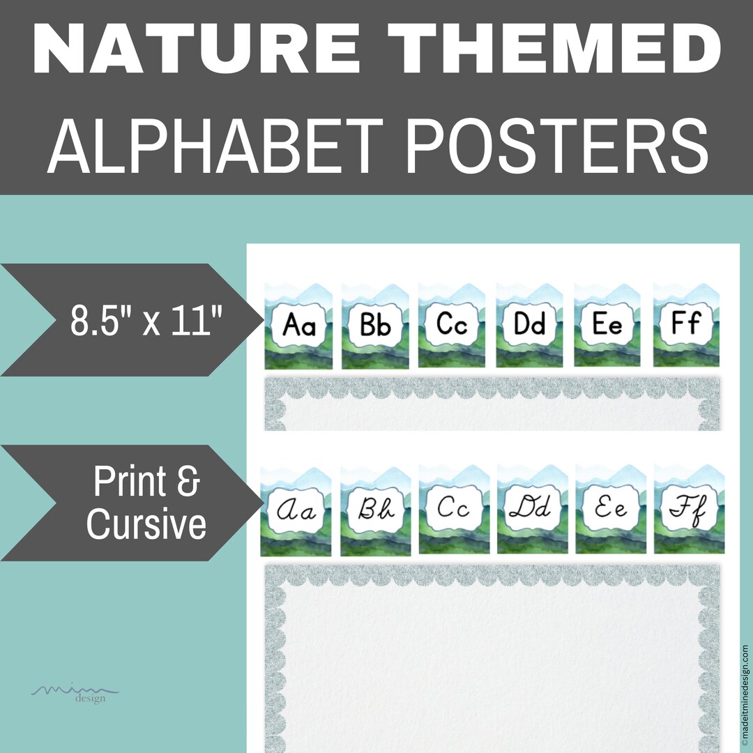 Nature-themed Alphabet Poster Sets: Featuring Both Print and Cursive ...