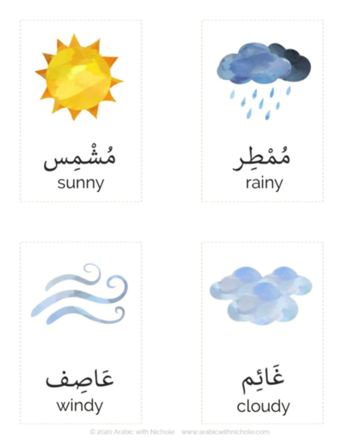 Arabic Weather Cards Atmosphere Flashcards Common Arabic - Etsy