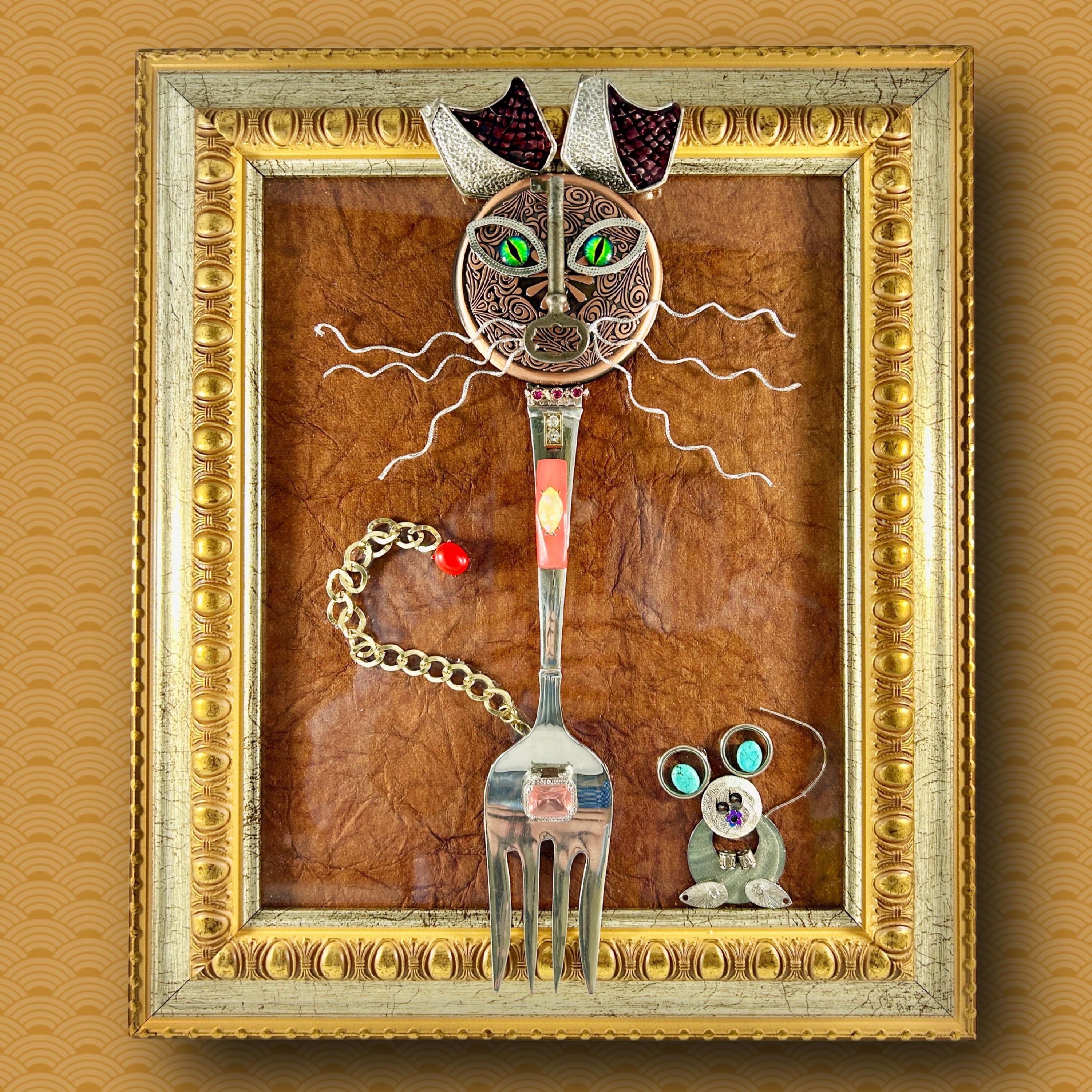 Mixed Media Cat Art: Assemblage Kitty Decor, Upcycled Silverware - Etsy
