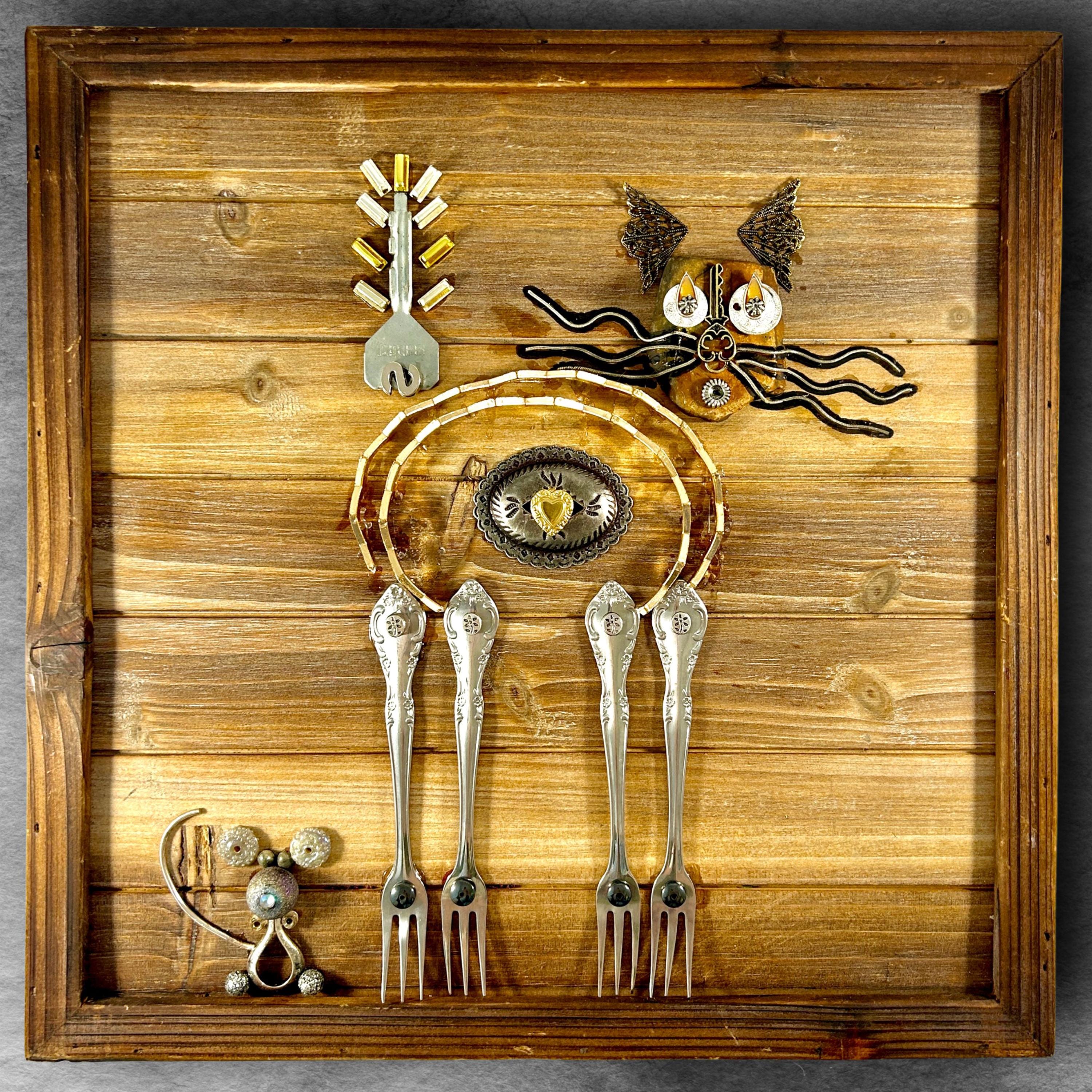 Mixed Media Cat Art: Assemblage Kitty Decor, Upcycled Silverware - Etsy