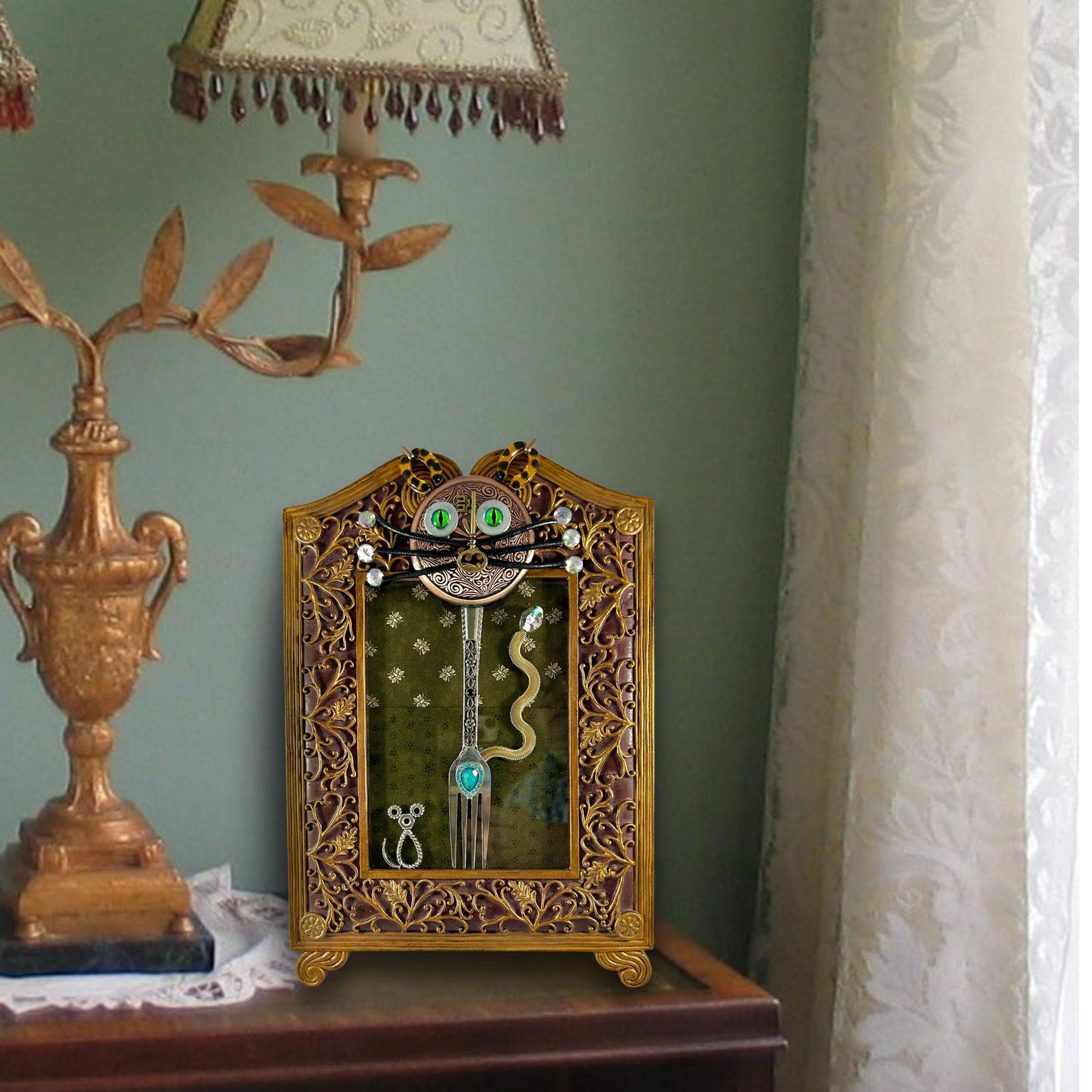 Mixed Media Cat Art: Assemblage Kitty Decor, Upcycled Silverware - Etsy