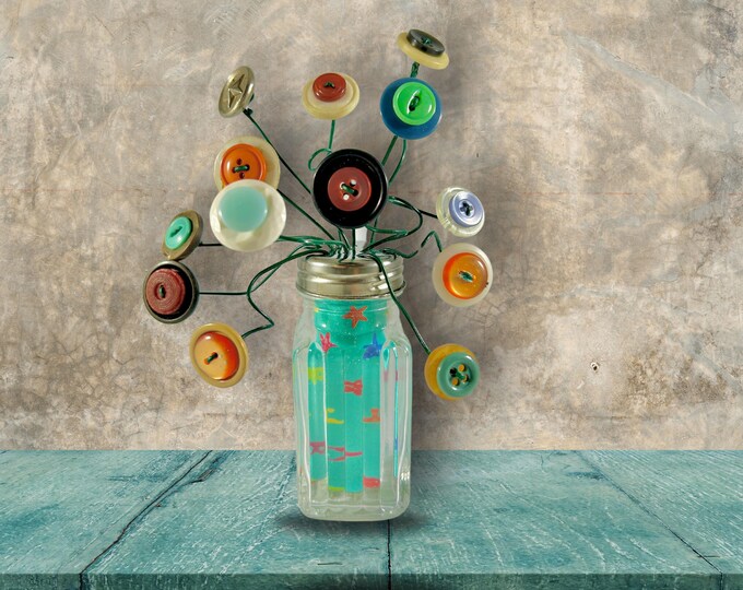 Vintage Button Bouquet in Salt Shaker: Whimsical Button Art Decor - Etsy
