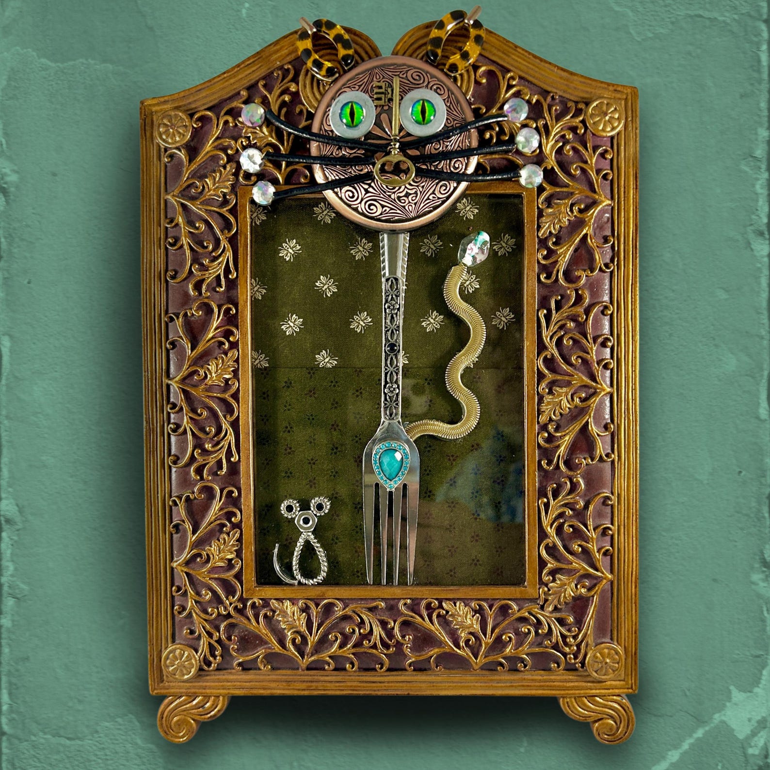 Mixed Media Cat Art: Assemblage Kitty Decor, Upcycled Silverware - Etsy