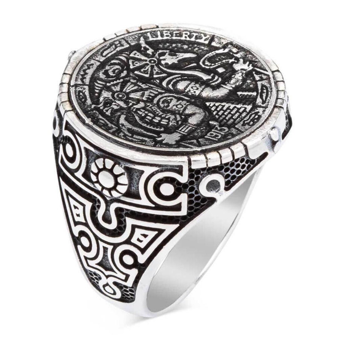 Mythological Ring Egytian Gods Silver Ring Horus and Anubis 925 ...