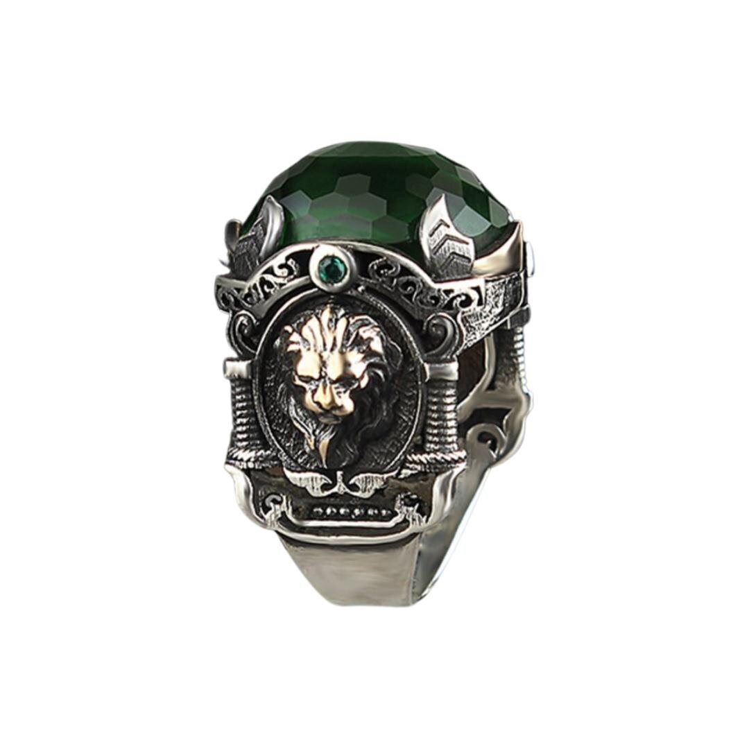 925 Sterling Silver Men's Ring With Lion Symbol Crystal - Etsy