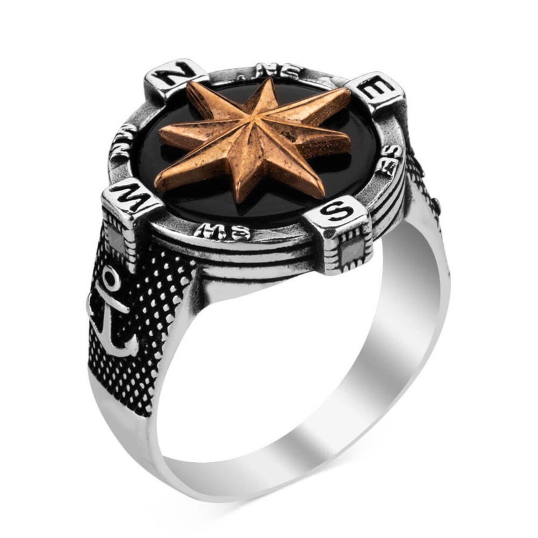 Compass Ring 925 Sterling Silver Men's Ring With Anchor - Etsy