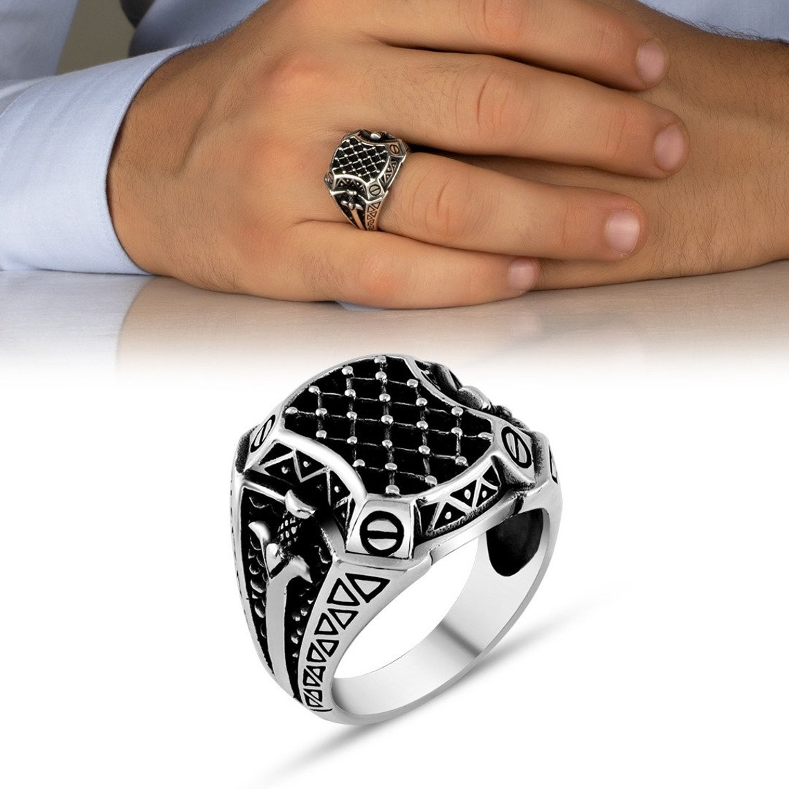 Silver Men's Ring With Sword Motif Men's Fashion - Etsy