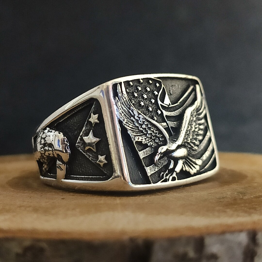 American Ring American Flag Ring Bald Eagle Figured American - Etsy