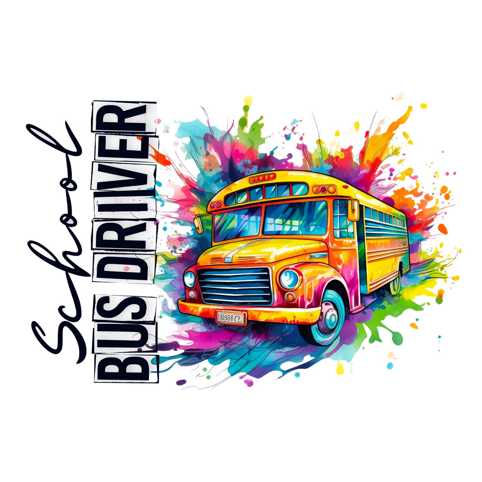 UV DTF Sticker Print. School Bus Driver Paint Splatter Decal, Tumbler ...