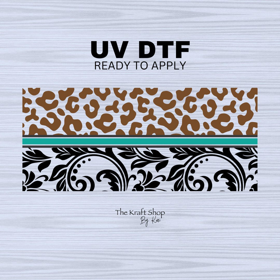 UV DTF Sticker Print. Leopard Western Floral Wrap W/ Teal Accent Decal ...