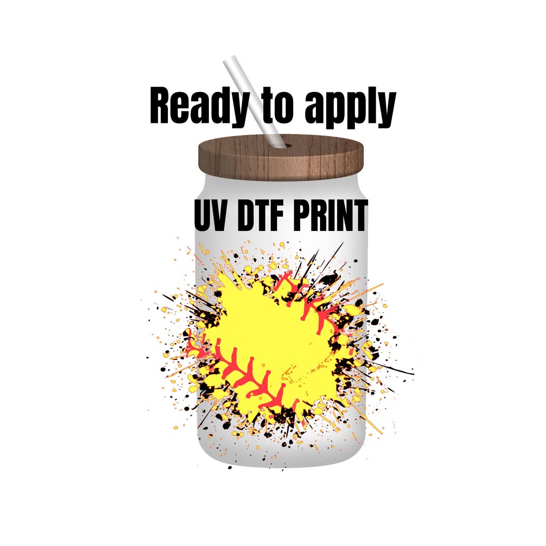 UV DTF Sticker Print. Softball Paint Splatter Decal, Tumbler Decal ...
