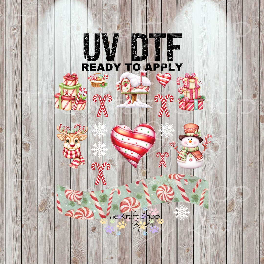 UV DTF Sticker Print Candy Cane Mixed Media Bundle of Decals Element ...