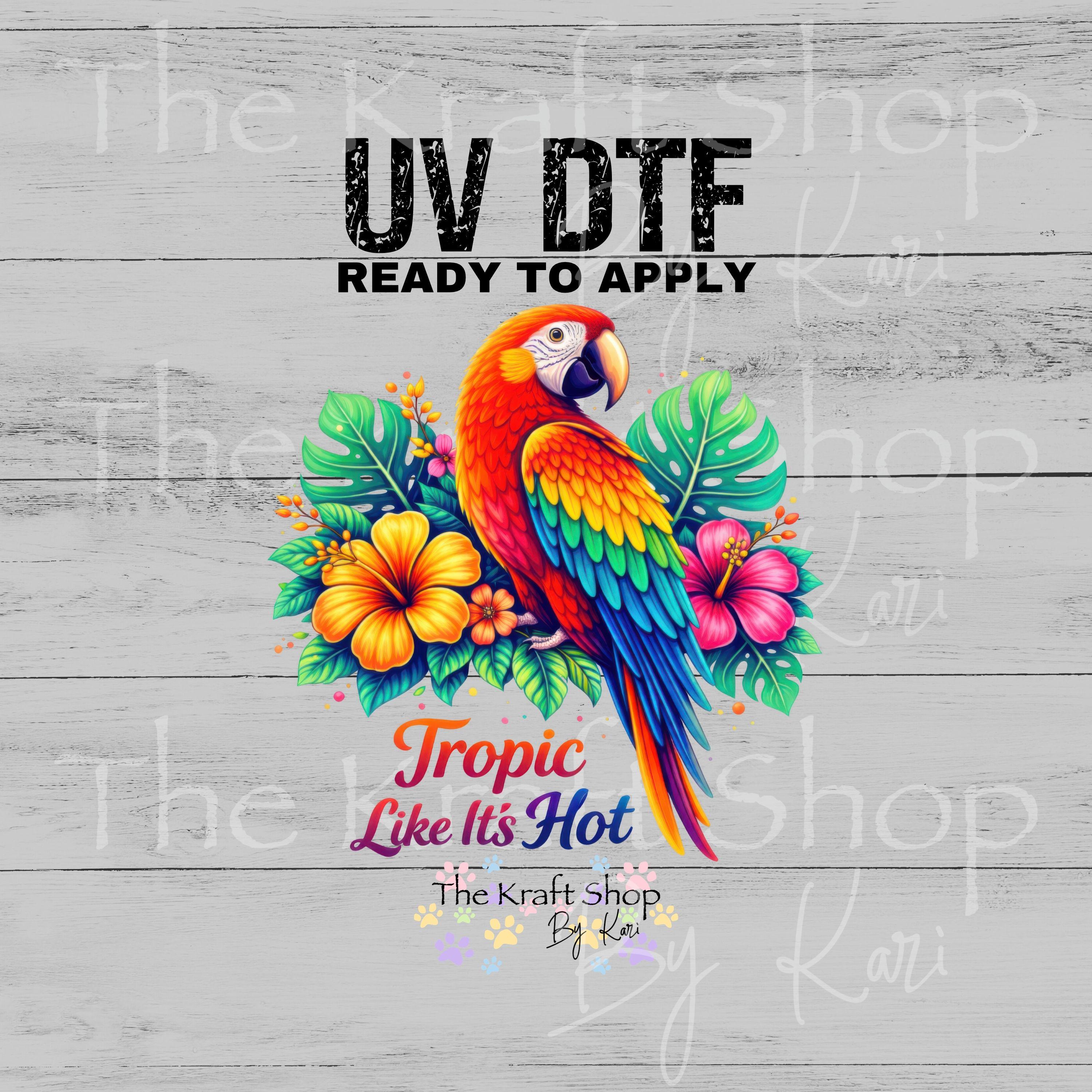 UV DTF Tropic Like Its Hot Parrot Monstera Leaves Decal, Tumbler Decal ...