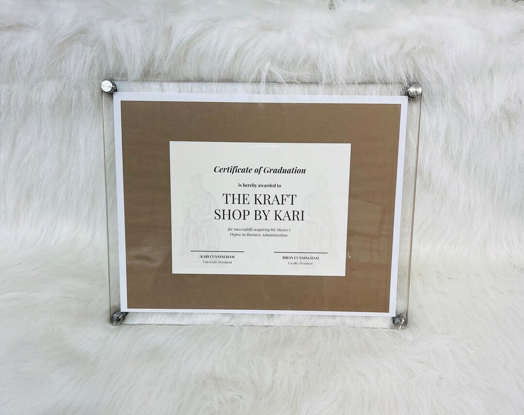 Floating Frame for Certificates. Acrylic Diploma Holder. Graduation ...