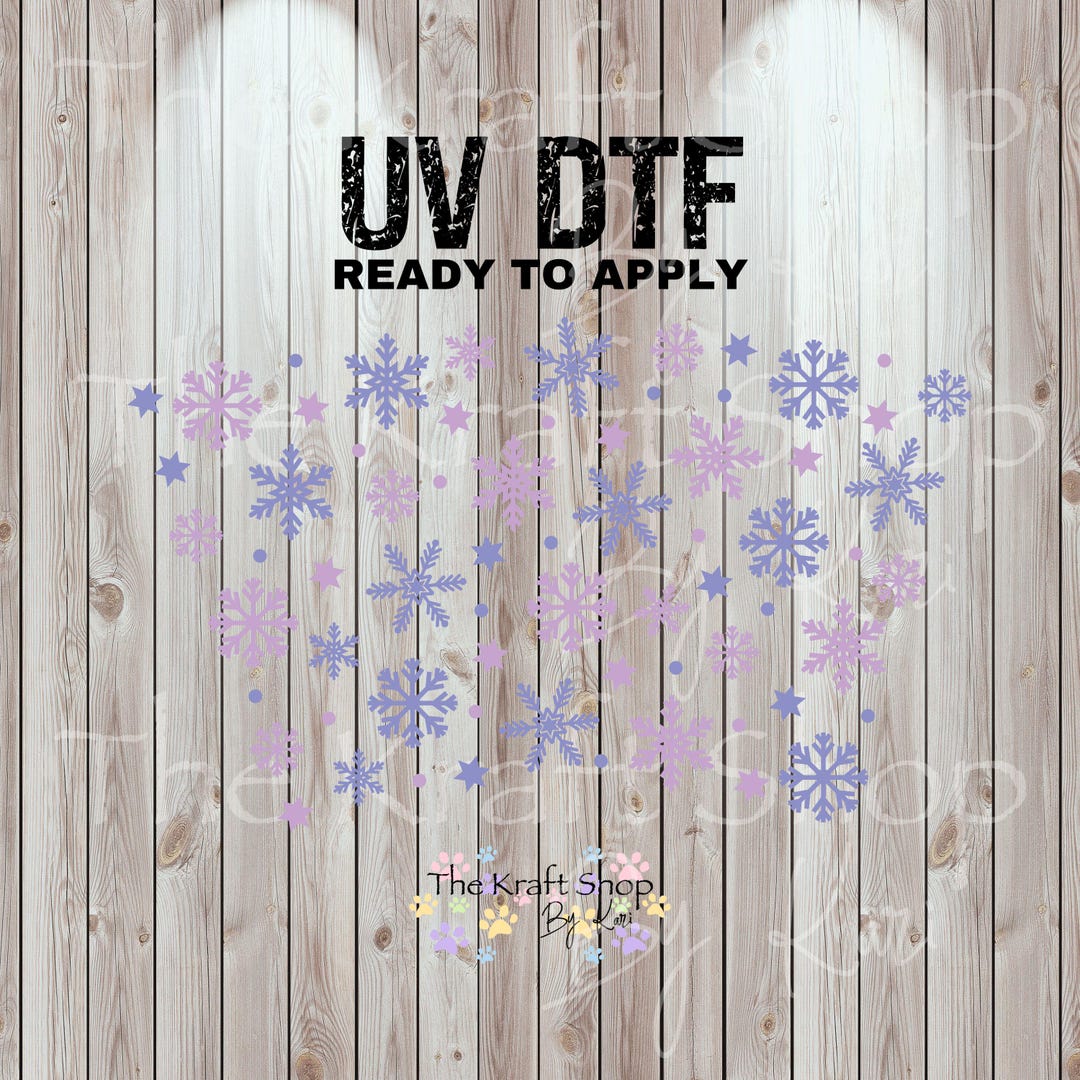 UV DTF Sticker Print. Purple Snowflakes 24 Oz Tapered Wrap or Element ...