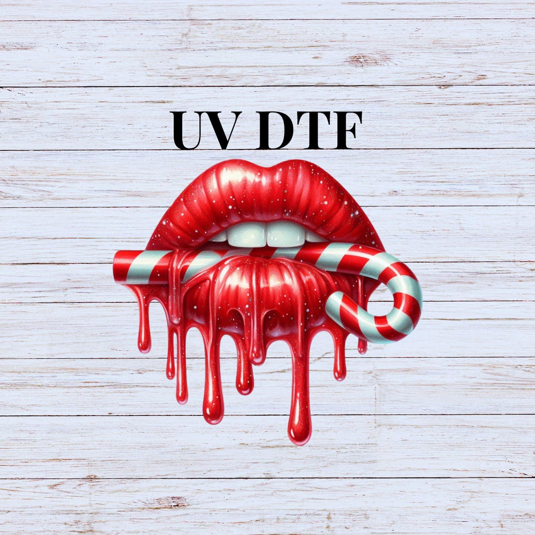 UV DTF Sticker Print Candy Cane Drip Lips Decal, Tumbler Decal ...