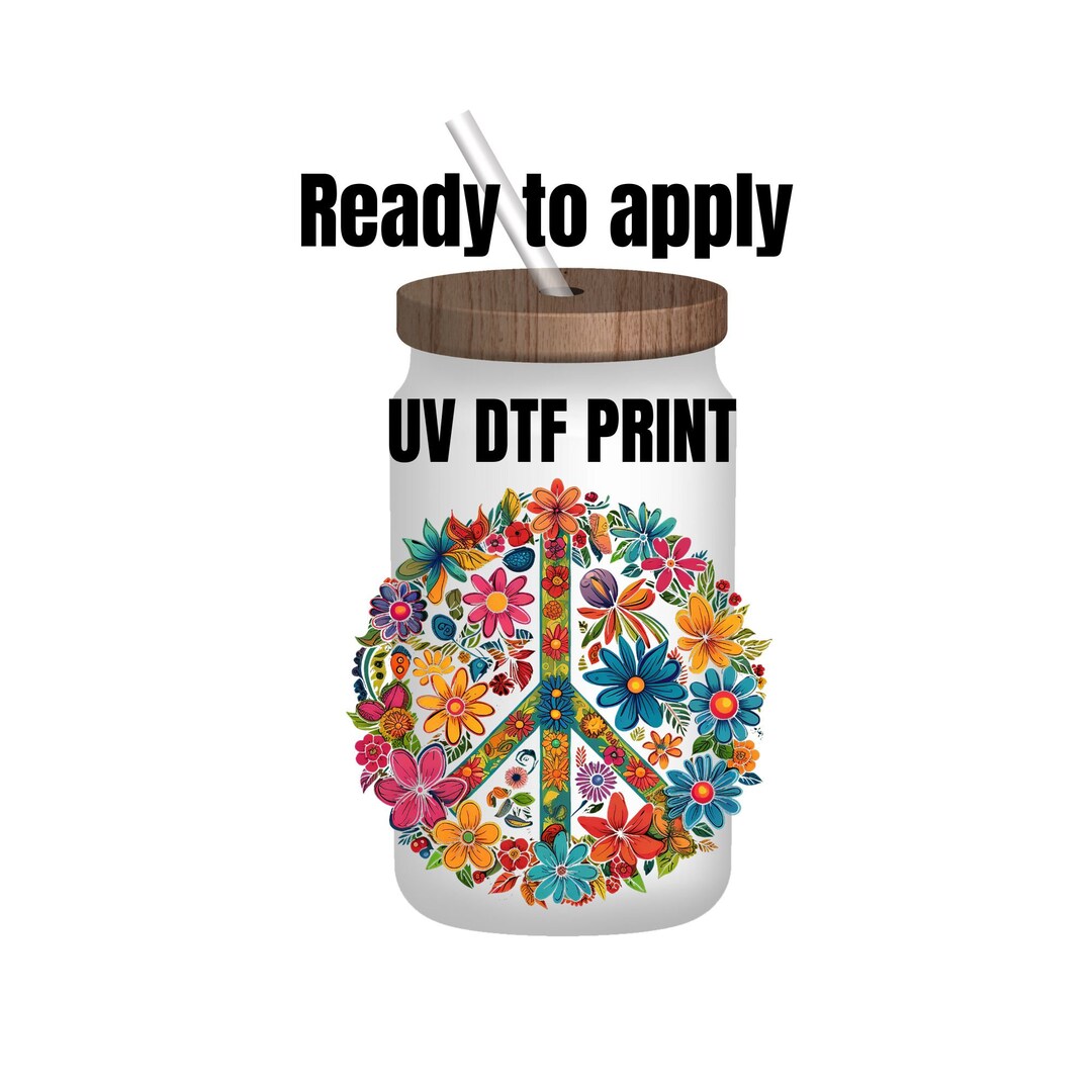 UV DTF Sticker Print. Flower Peace Sign Decal, Tumbler Decal, Permanent ...