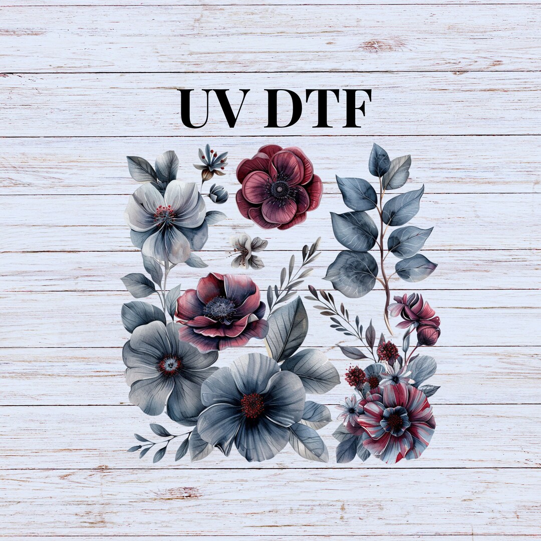 UV DTF Sticker Prints. Blue and Maroon Flowers Element Sheet Bundle ...