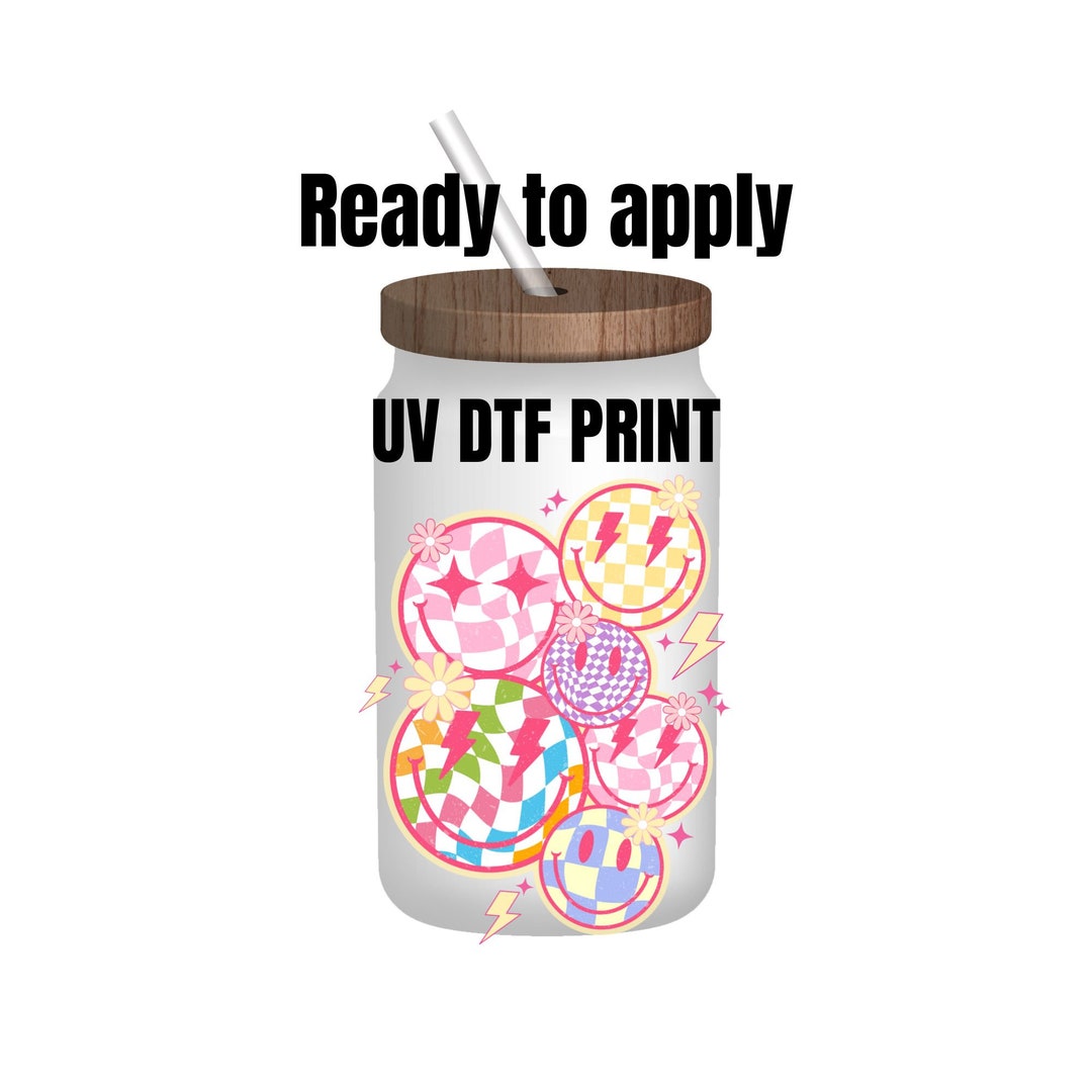 UV DTF Sticker Print. Checkered Smiley Faces Decal, Tumbler Decal ...