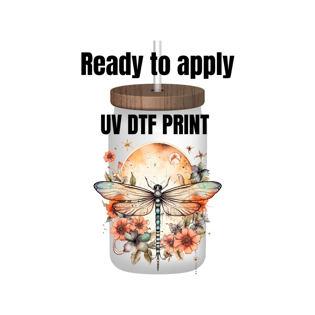 UV DTF Sticker Print. Hippie Moon Dragonfly Decal, Tumbler Decal ...