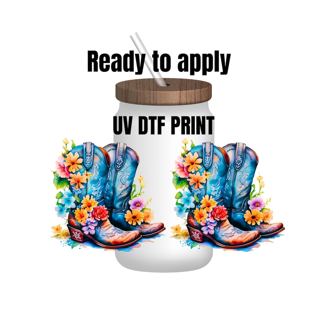 UV DTF Sticker Print. Boots Set Wrap Decal, Blue Cowgirl Boots Tumbler ...
