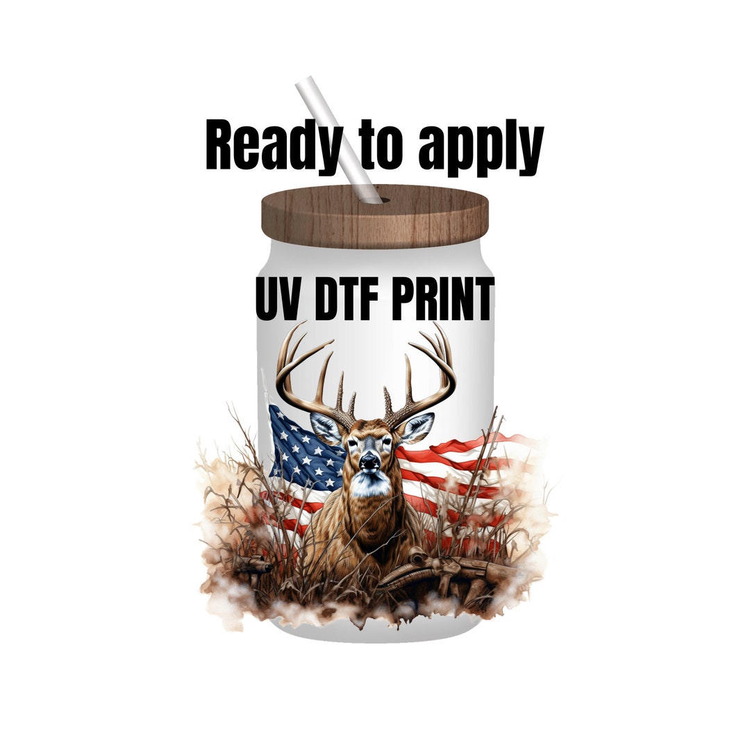 UV DTF Sticker Print. Deer and Flag Decal, Tumbler Decal, Permanent ...