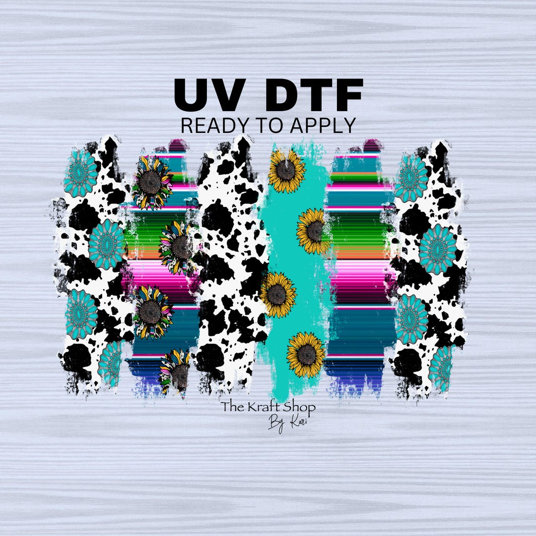 UV DTF Sticker Print. Teal Western Cow Print Paint Swipe Wrap Decal ...