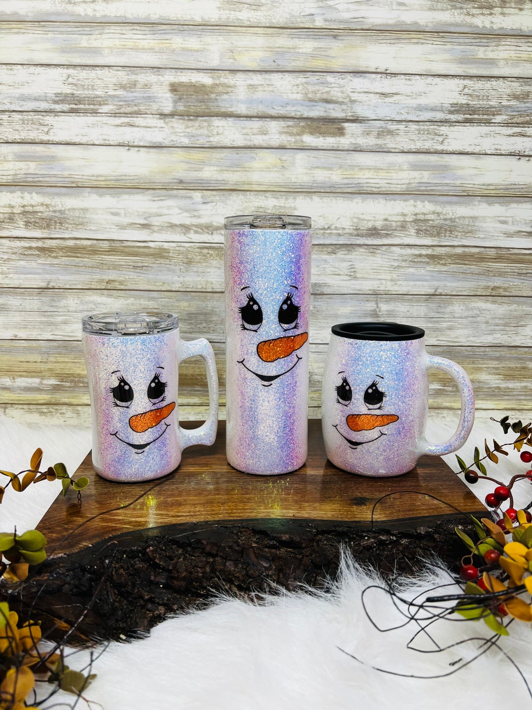 Personalized Glitter and a Cute Snowman Face on a Stainless Steel ...