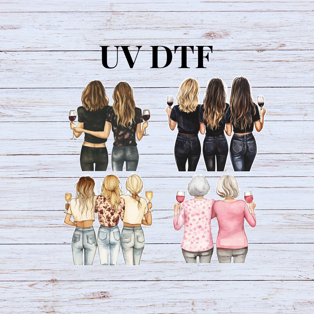 UV DTF Sticker Print. 36 Different White Bordered Besties Decals, Best ...