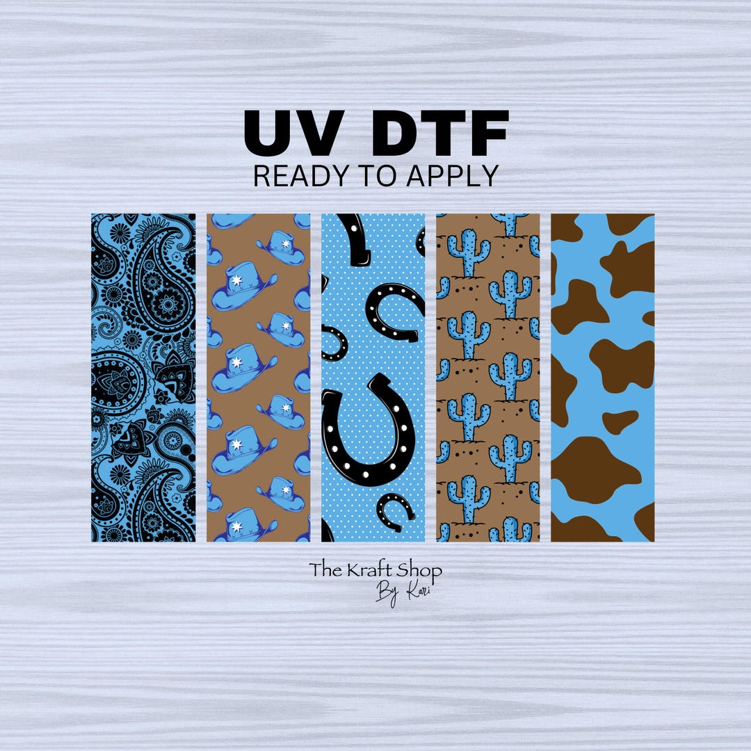 UV DTF Pen Wrap Ready to Apply Sticker Print. Full Color Blue Western ...