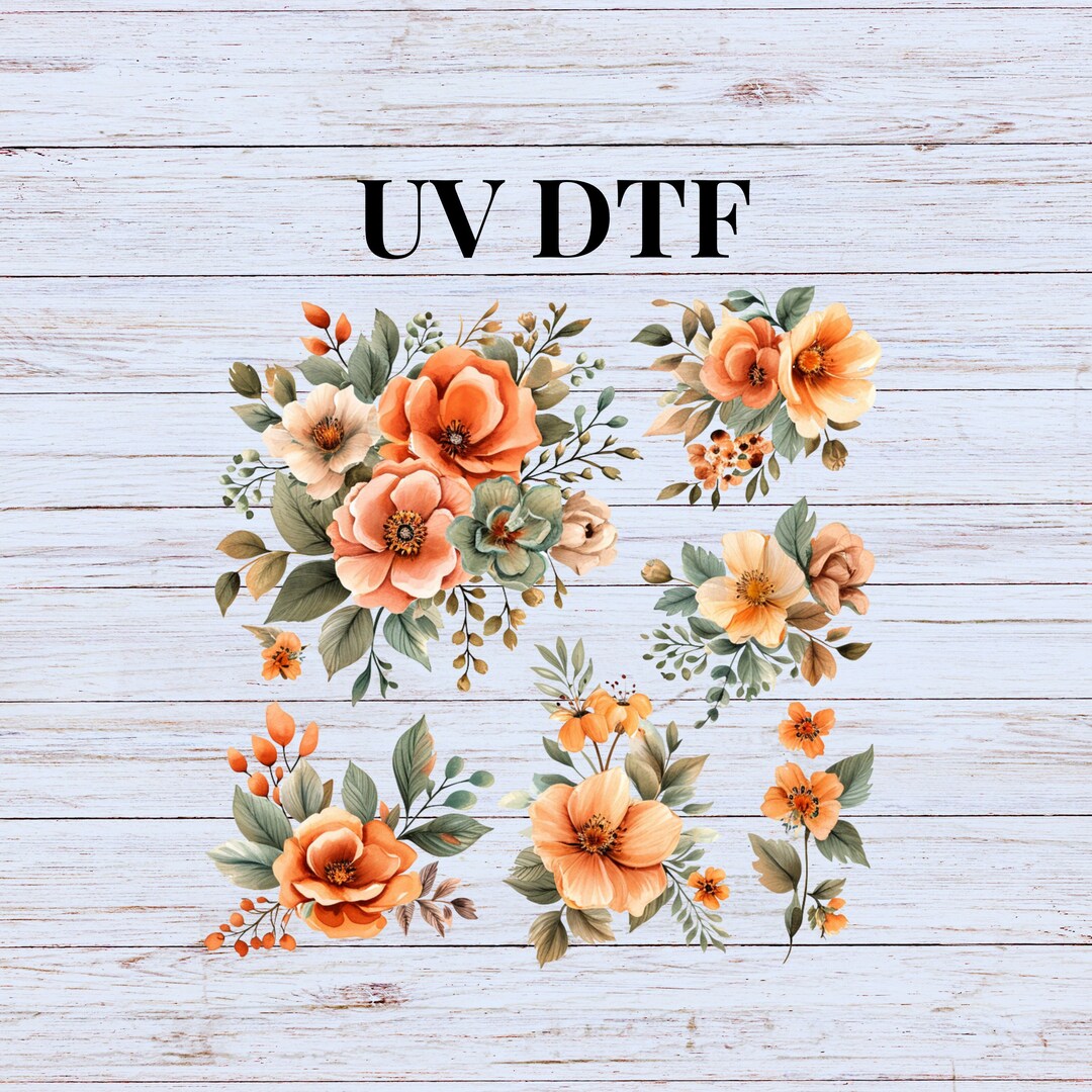 UV DTF Sticker Prints. Orange Flower Element Sheet Bundle Decal ...